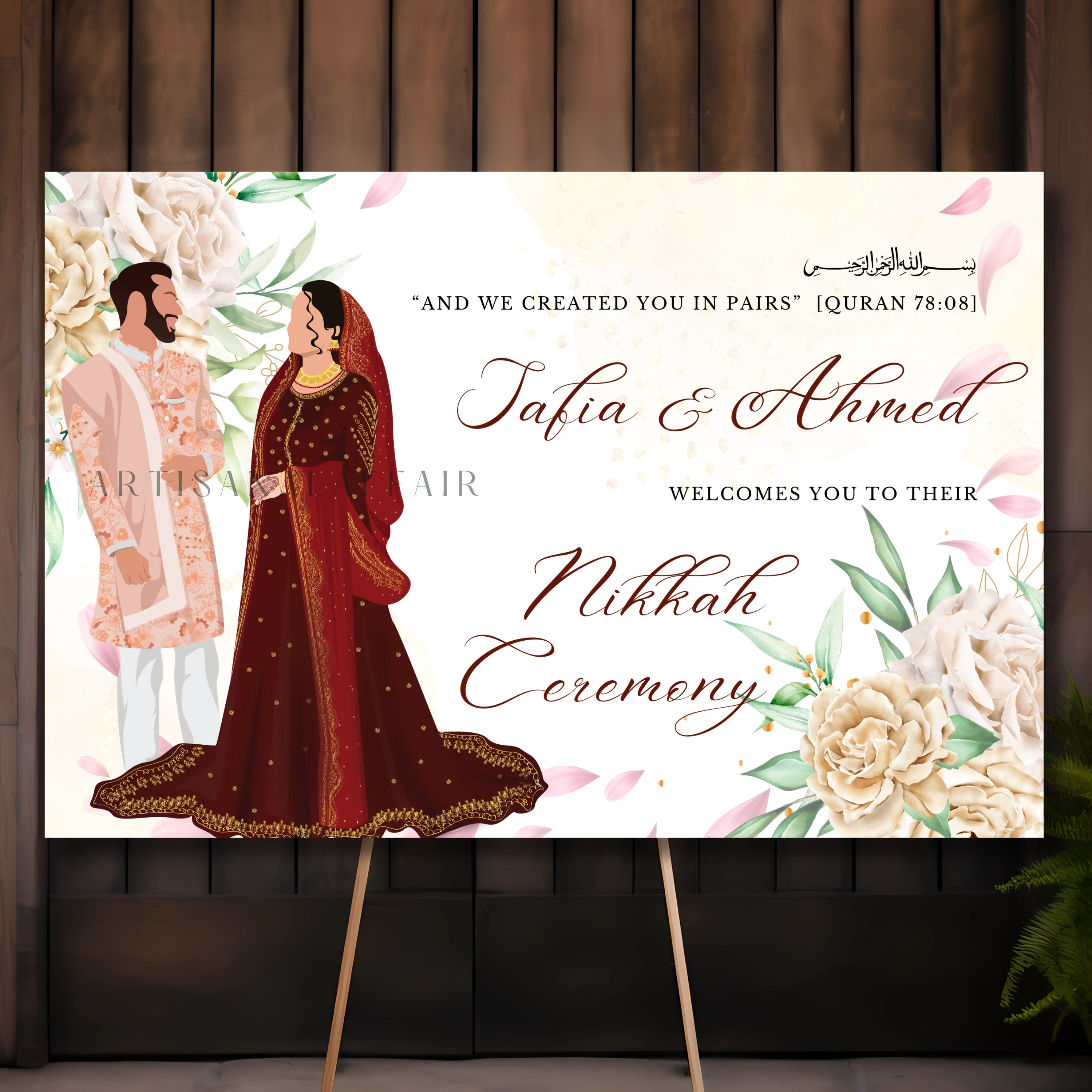 Muslim Wedding Welcome Sign Neutral Floral Islamic Wedding Welcome Sign ...