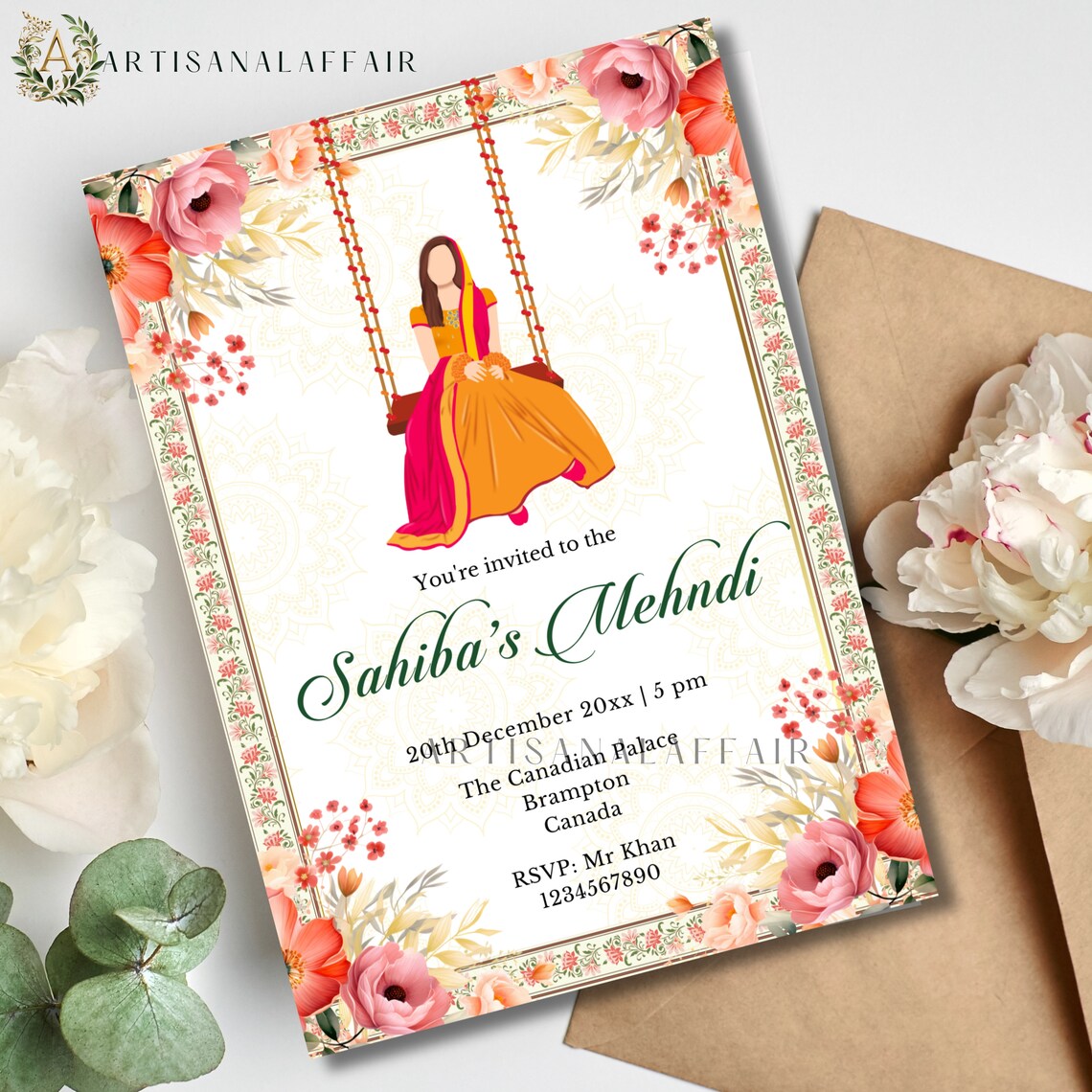 Digital Mehndi Invitation Dholki Invites Mehndi Cards Bride Mehendi ...
