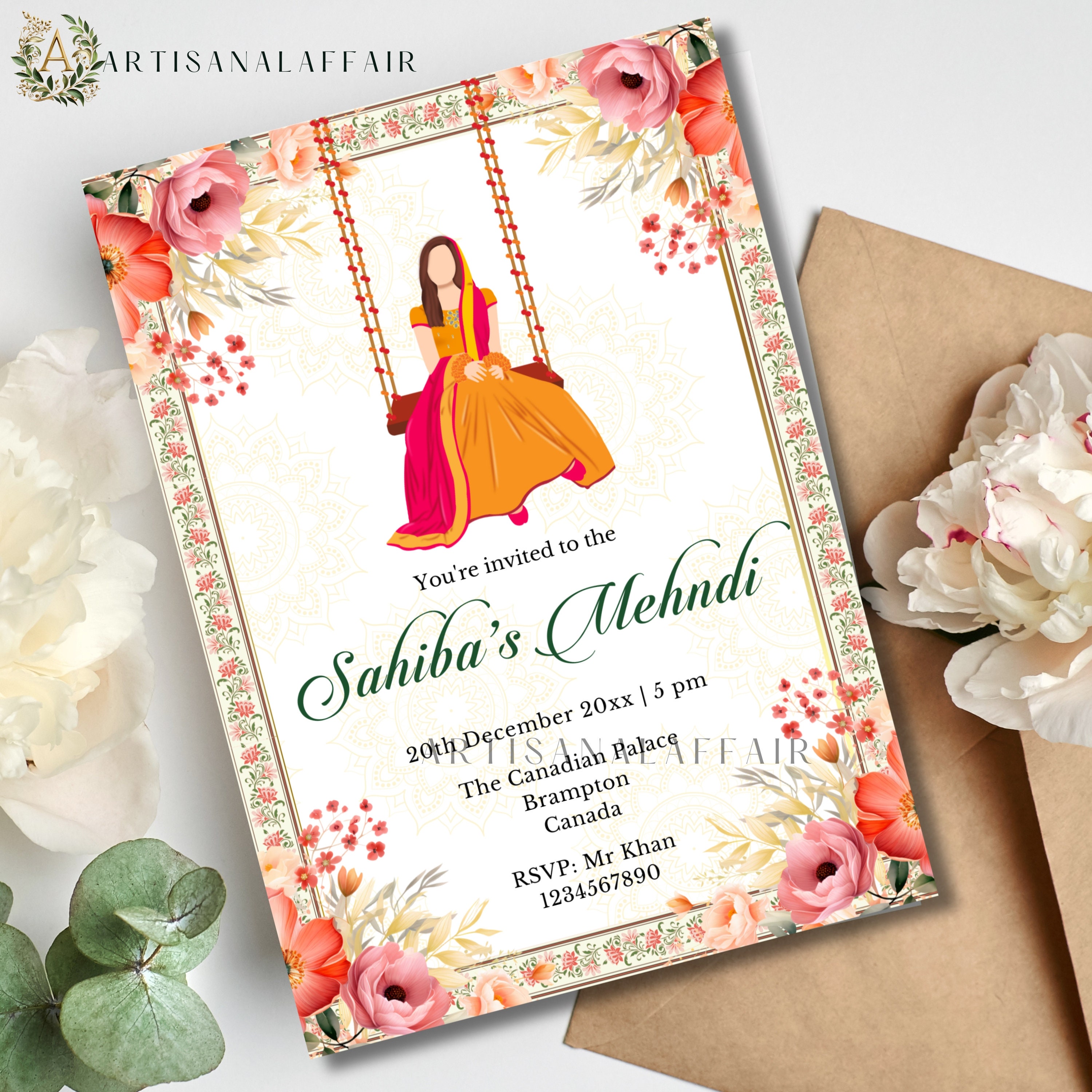 Digital Mehndi Invitation Dholki Invites Mehndi Cards Bride Mehendi ...