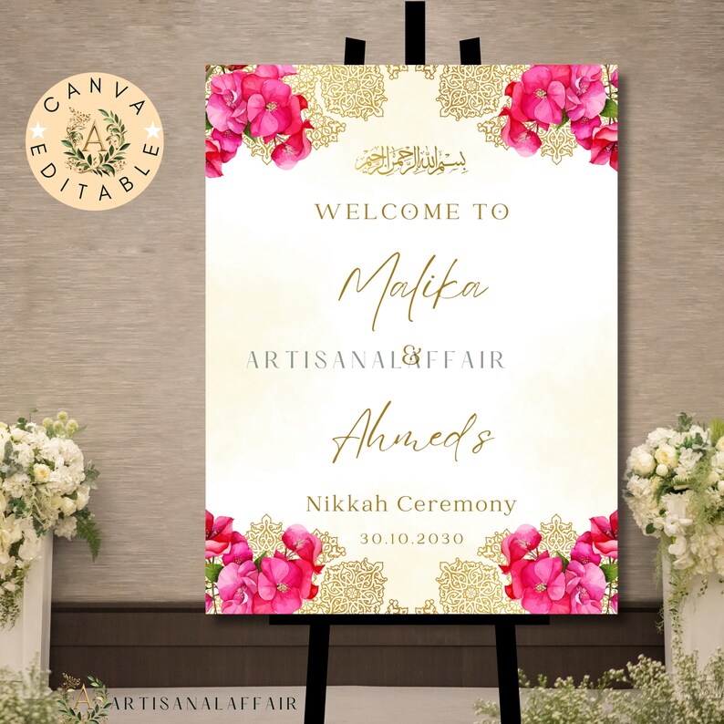 Elegant Muslim Wedding Welcome Sign Nikkah Welcome Sign Board Mandala ...