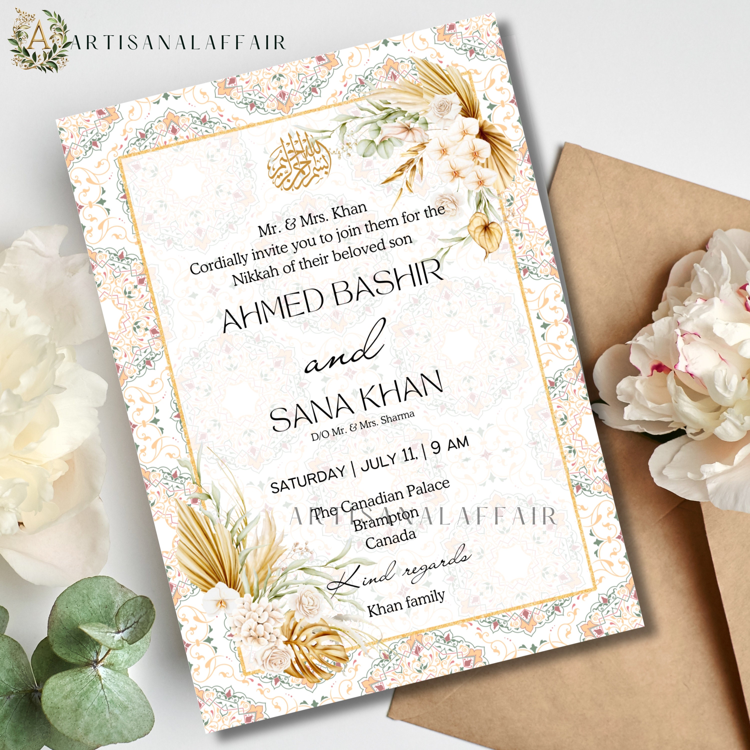 Elegant Nikah Invitation Template Boho Nikah Invitation Card Digital ...