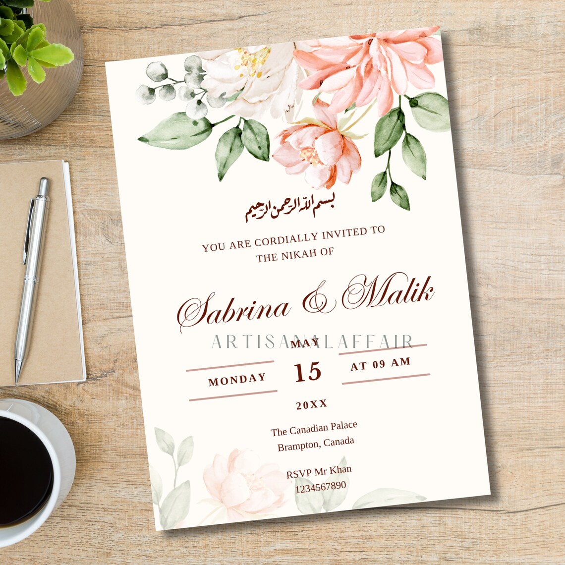 Editable Nikkah Invitation Template Digital Nikha Invitation Card Peach ...