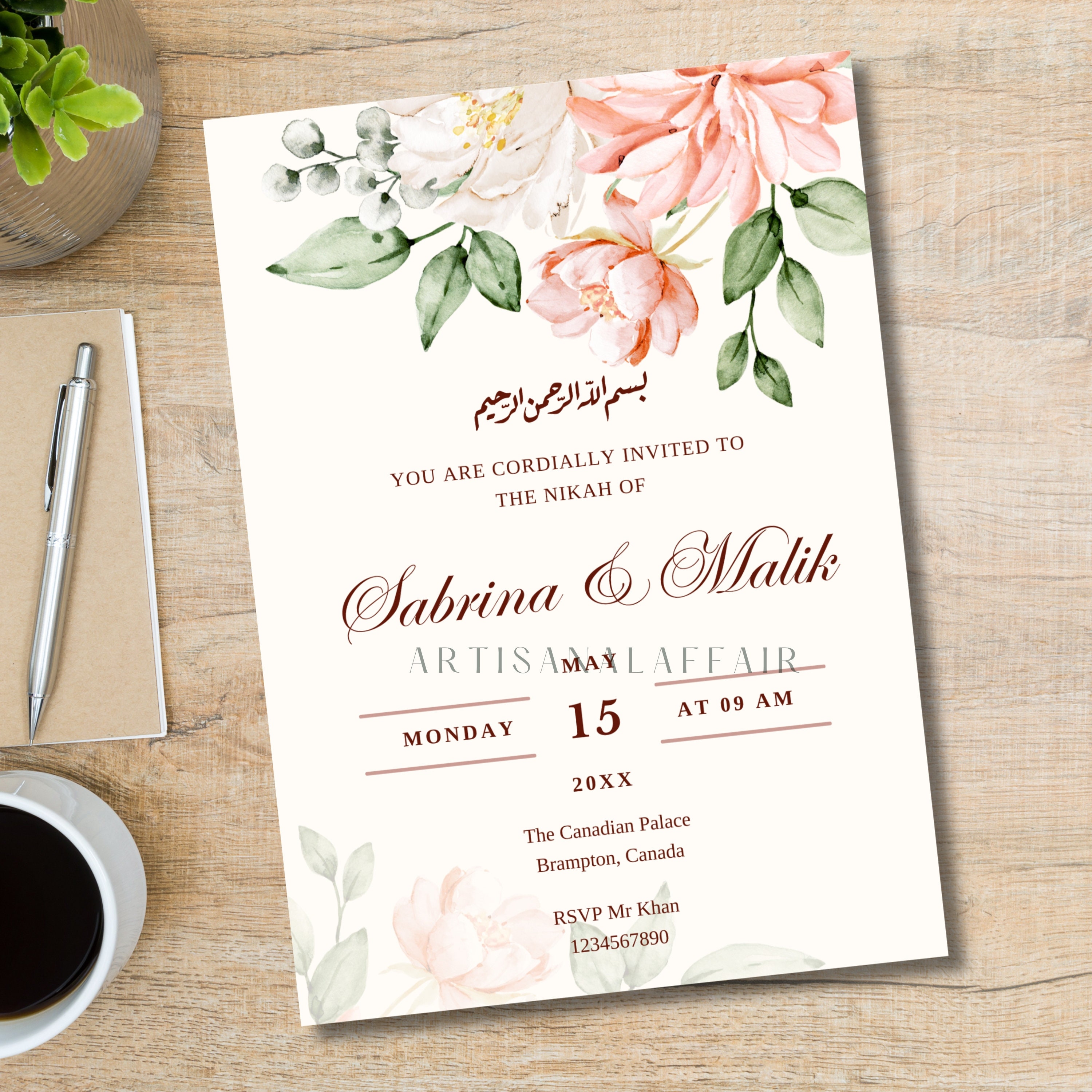 Editable Nikkah Invitation Template Digital Nikha Invitation Card Peach ...