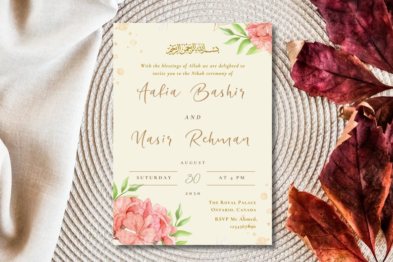 Digital Muslim Wedding Invitation Template Electronic Floral Nikah ...