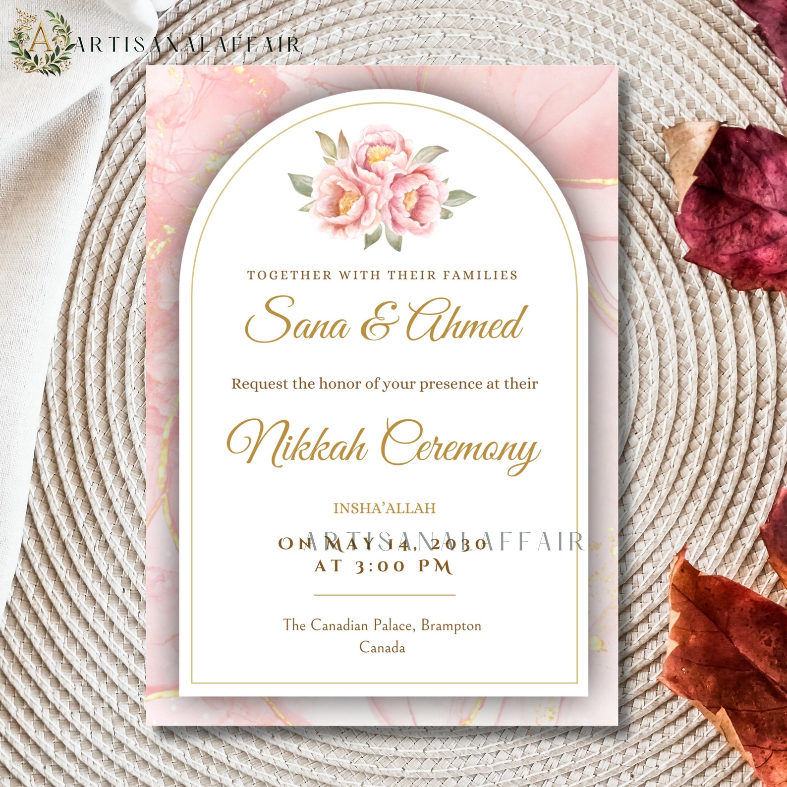 Pink Nikkah Invitation Template Digital Islamic Invitation Template ...