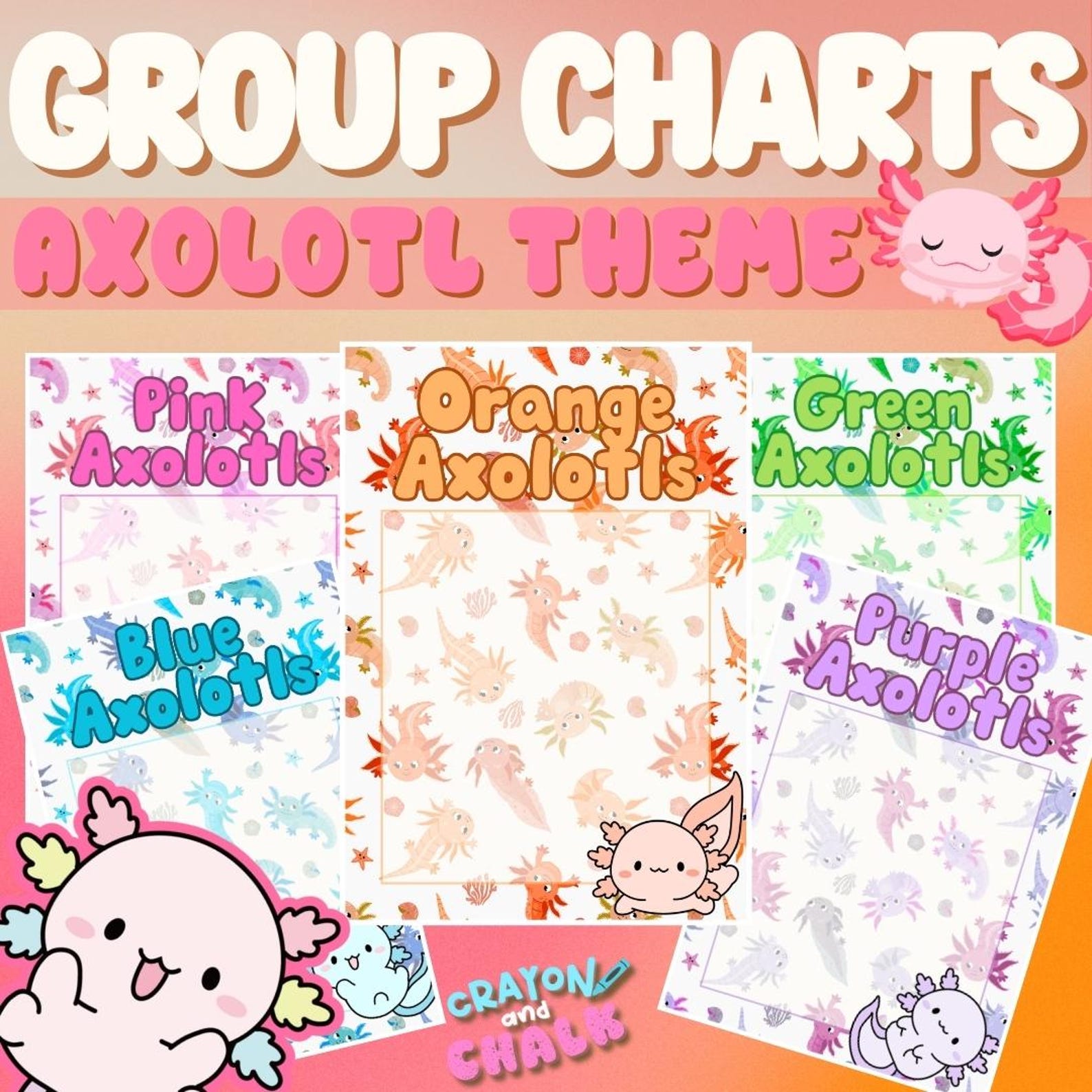 Axolotl Classroom Charts | 5 Colorful Themes (PDF) - Etsy