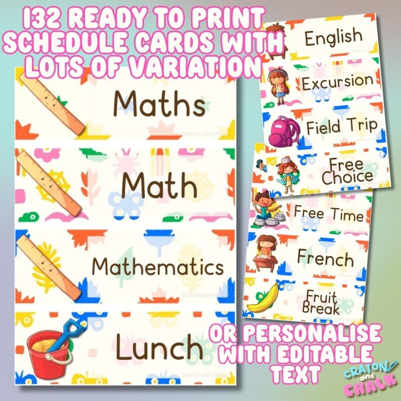 Bright Classroom Visual Timetable Cards | 132 Editable Daily Schedule ...