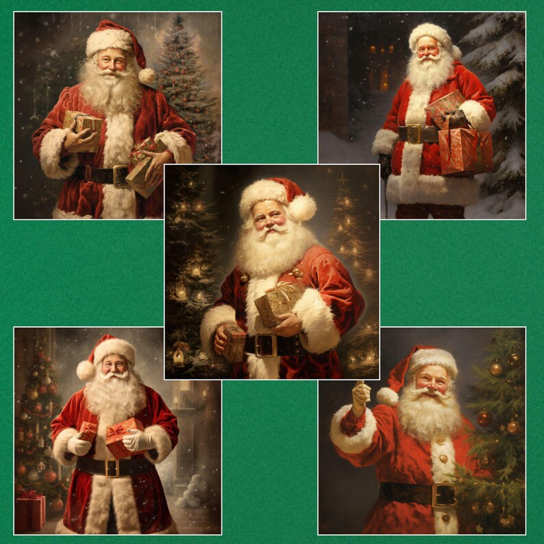 Vintage Santa Claus Christmas Art Bundle: 5 Printable Jpgs (digital ...