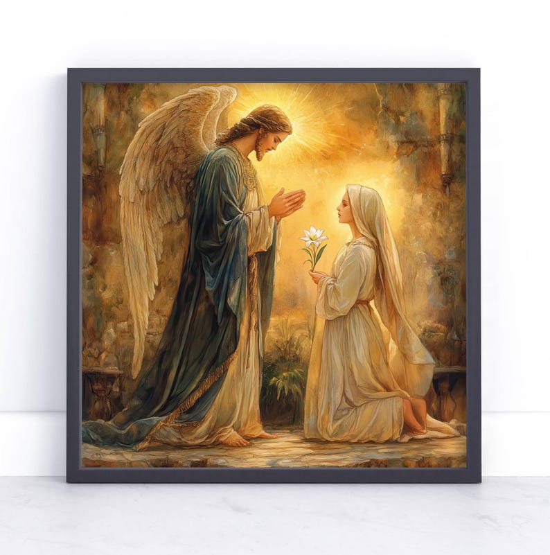 Angel Gabriel and Mary Art Print: Serene Annunciation Scene (digital ...