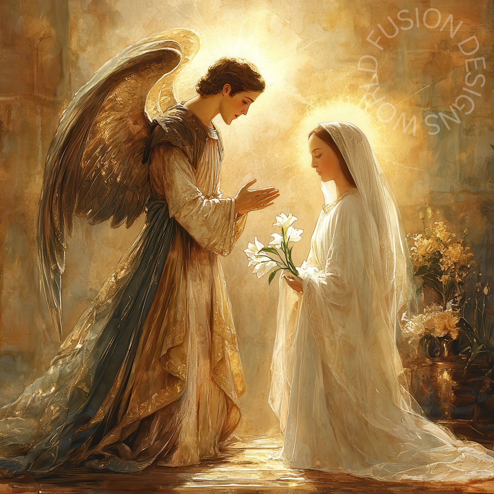 Angel Gabriel and Mary Art Print | Serene Religious Wall Art | Digital ...