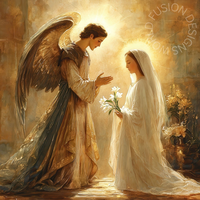 Angel Gabriel and Mary Art Print | Serene Religious Wall Art | Digital ...