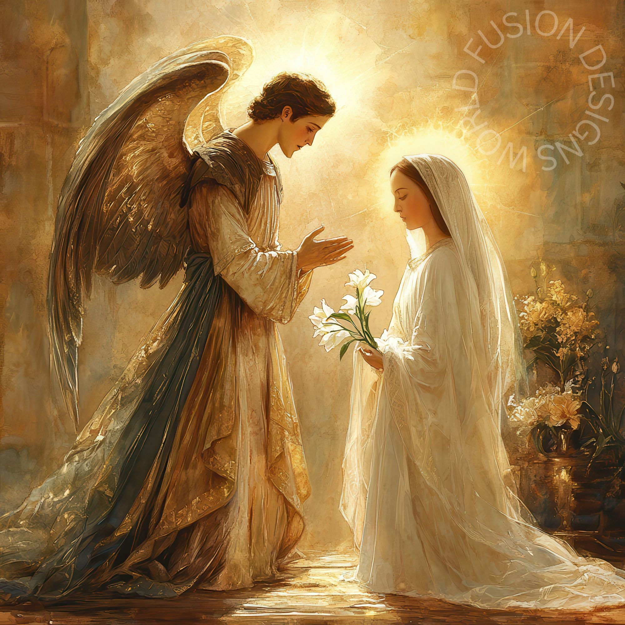 Angel Gabriel and Mary Art Print | Serene Religious Wall Art | Digital ...