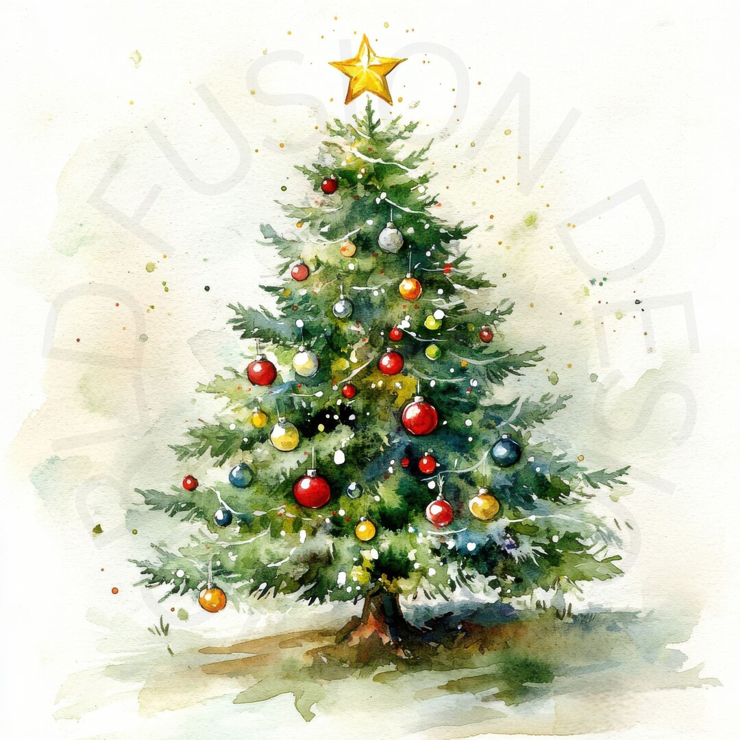 Christmas Tree Clip Art Set 5 Watercolor Holiday Tree Illustrations for ...