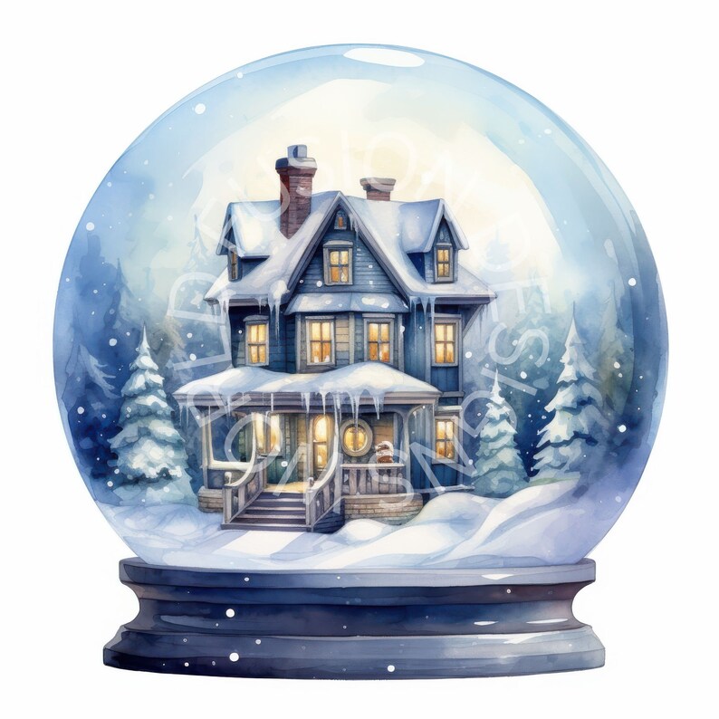 Victorian Christmas Snow Globe Clip Art Set 5 Watercolor Winter House ...