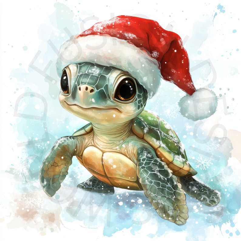 Christmas Turtle Clipart Set, Sea Turtle With Santa Hat, 5 Festive ...