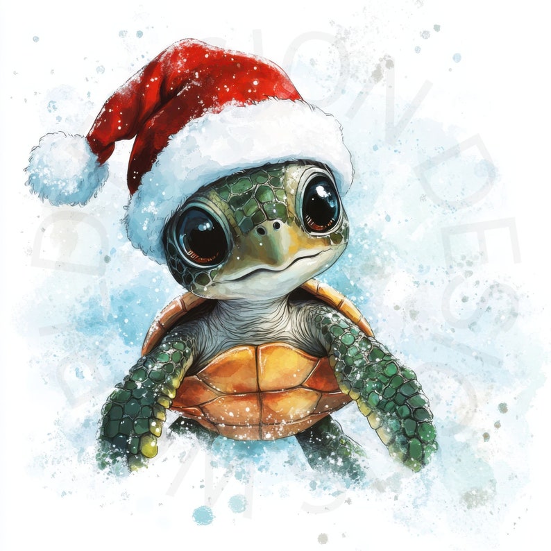 Christmas Turtle Clipart Set, Sea Turtle With Santa Hat, 5 Festive ...