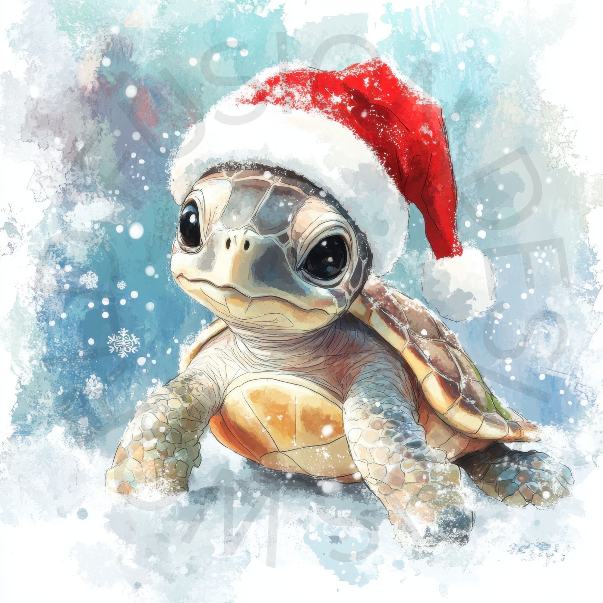 Christmas Turtle Clipart Set, Sea Turtle With Santa Hat, 5 Festive ...