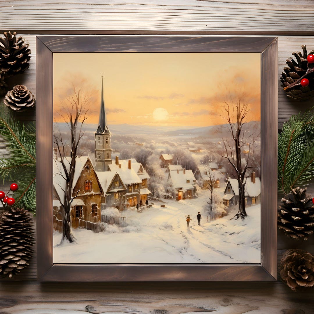 Victorian Christmas Scene | Winter Village Art | Dickens Style Wall Art ...