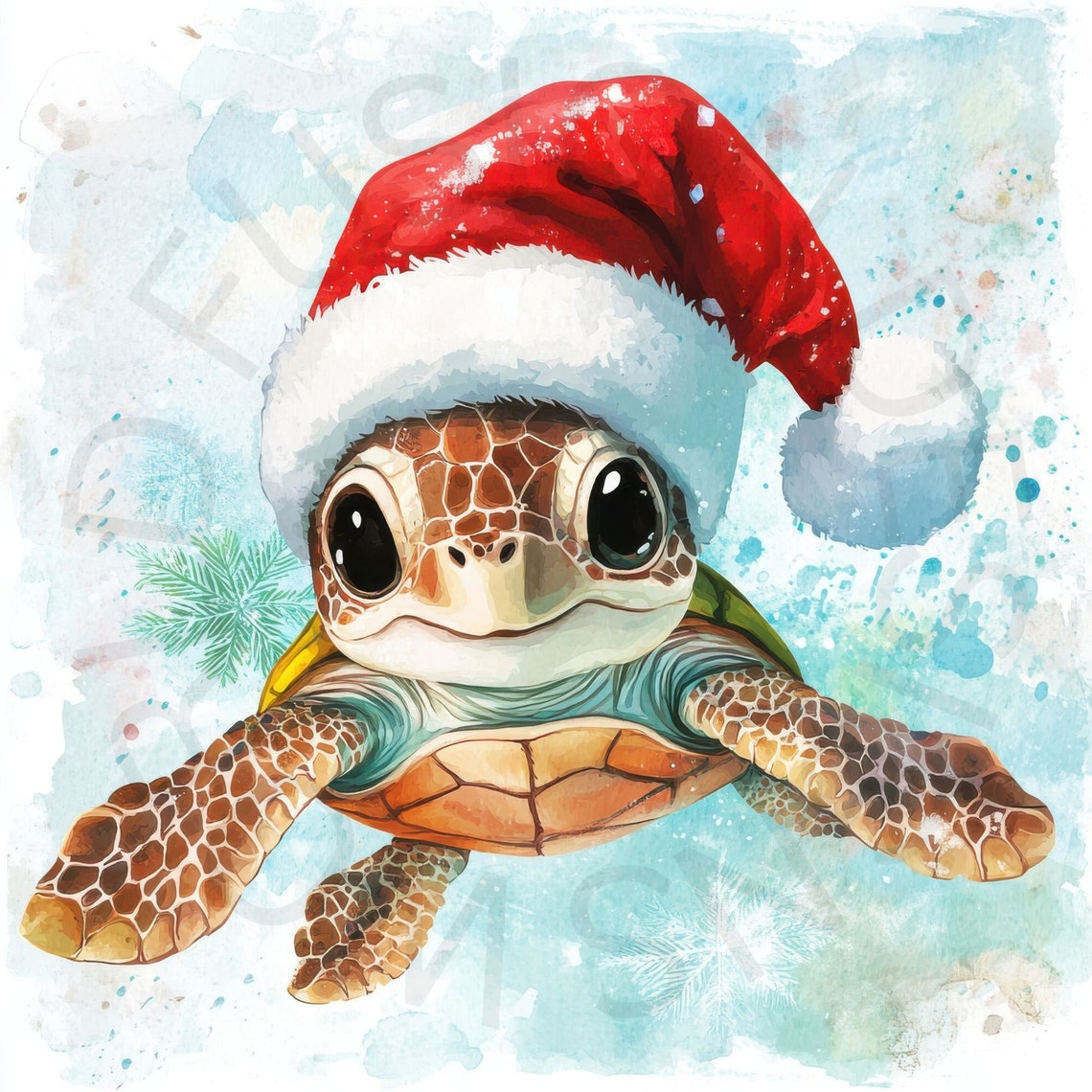 Christmas Turtle Clipart Set, Sea Turtle With Santa Hat, 5 Festive ...