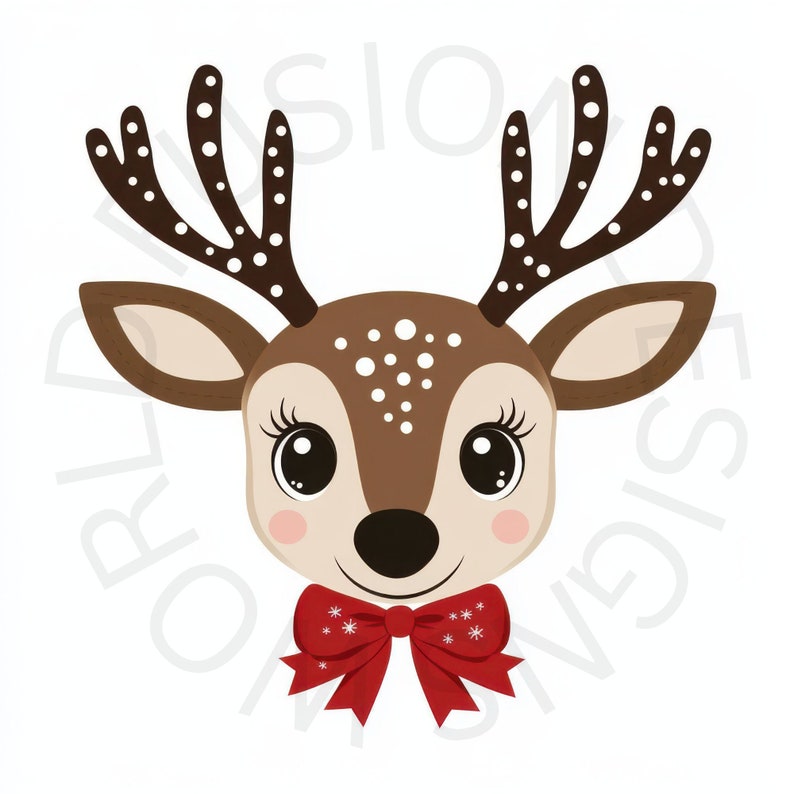 Christmas Reindeer Clipart Bundle, 5 Jpgs, Cute Deer Faces With Red ...