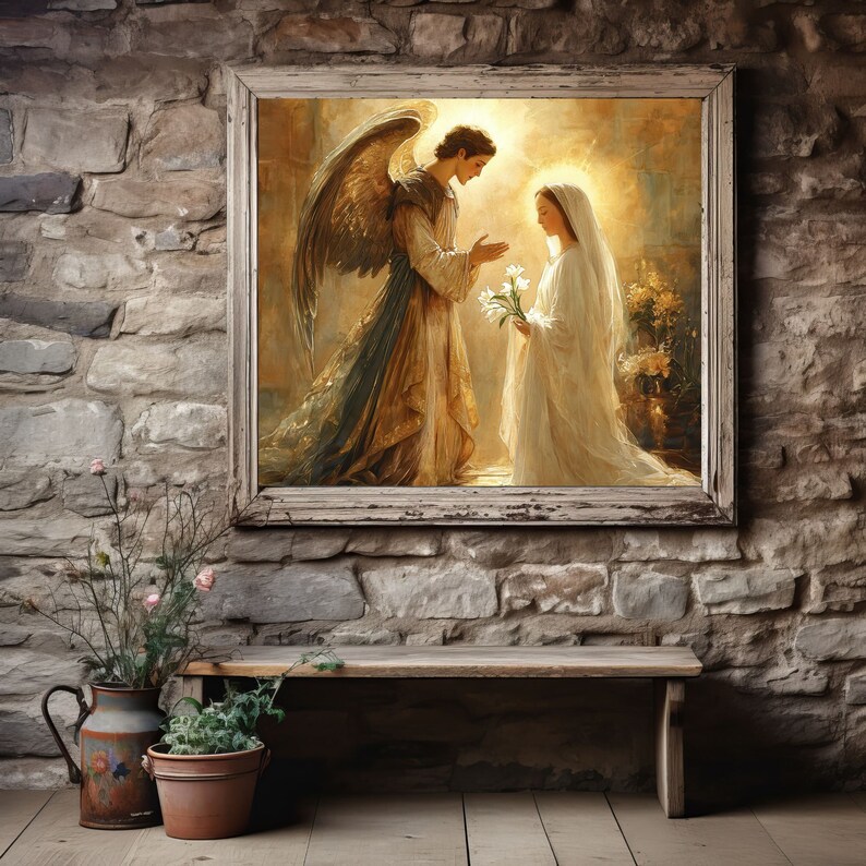Angel Gabriel and Mary Art Print | Serene Religious Wall Art | Digital ...