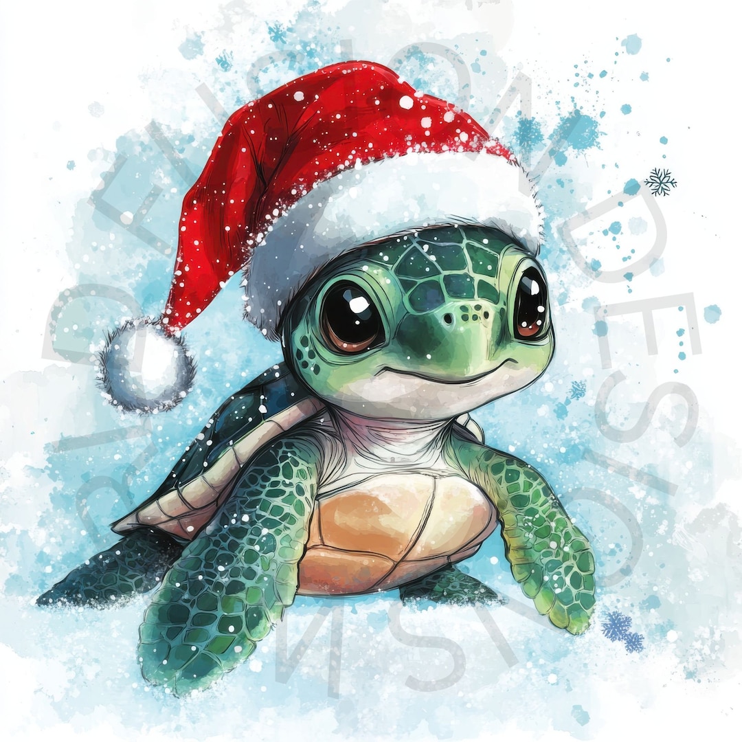 Christmas Turtle Clipart Set, Sea Turtle With Santa Hat, 5 Festive ...