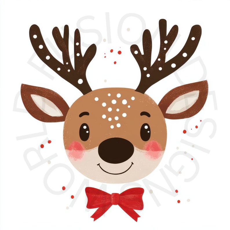 Christmas Reindeer Clipart Bundle, 5 Jpgs, Cute Deer Faces With Red ...