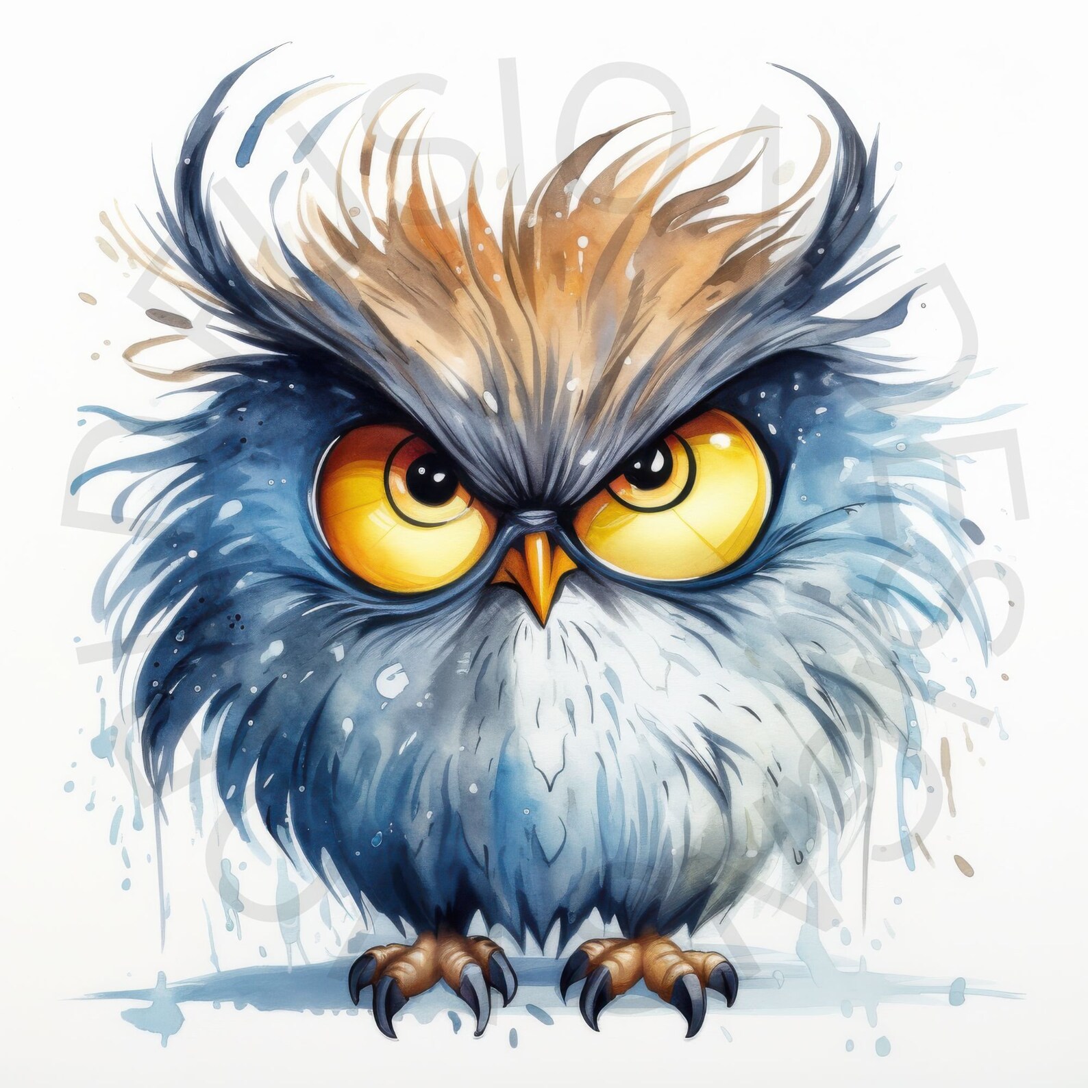 Angry Owl Clipart Set – 8 JPG Watercolor Owl Illustrations With White ...