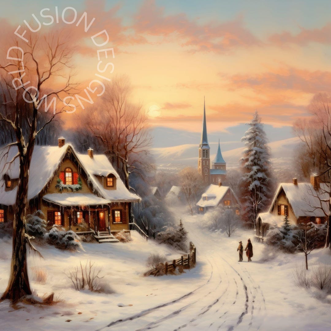 Vintage Christmas Scene Dickens Winter Art Printable Wall Art Digital ...