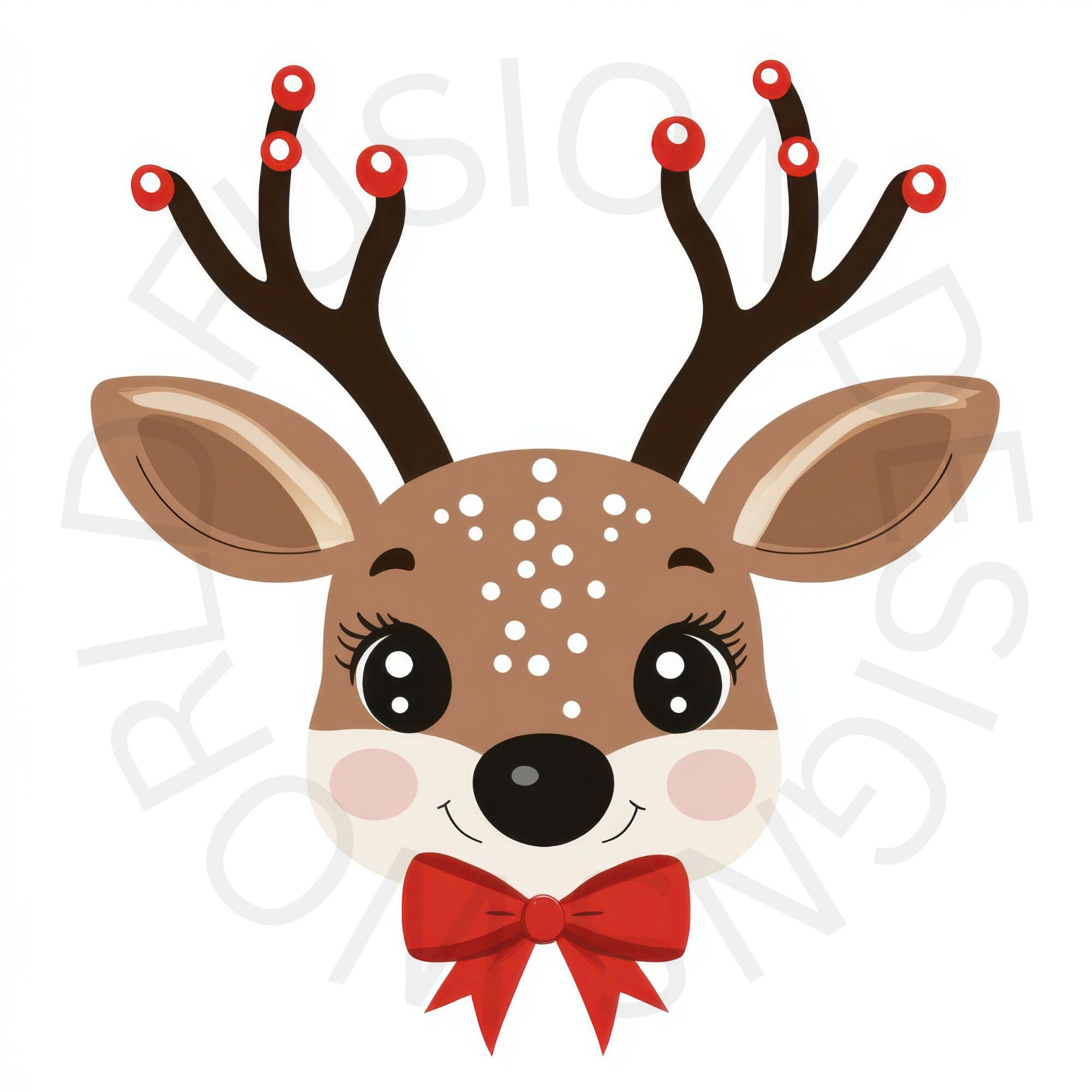 Christmas Reindeer Clipart Bundle, 5 Jpgs, Cute Deer Faces With Red ...