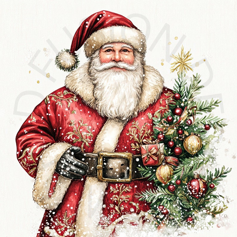 Vintage Santa Clipart Set | 5 Retro Christmas Illustrations (digital ...