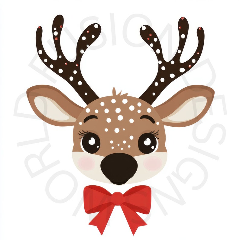 Christmas Reindeer Clipart Bundle, 5 Jpgs, Cute Deer Faces With Red ...