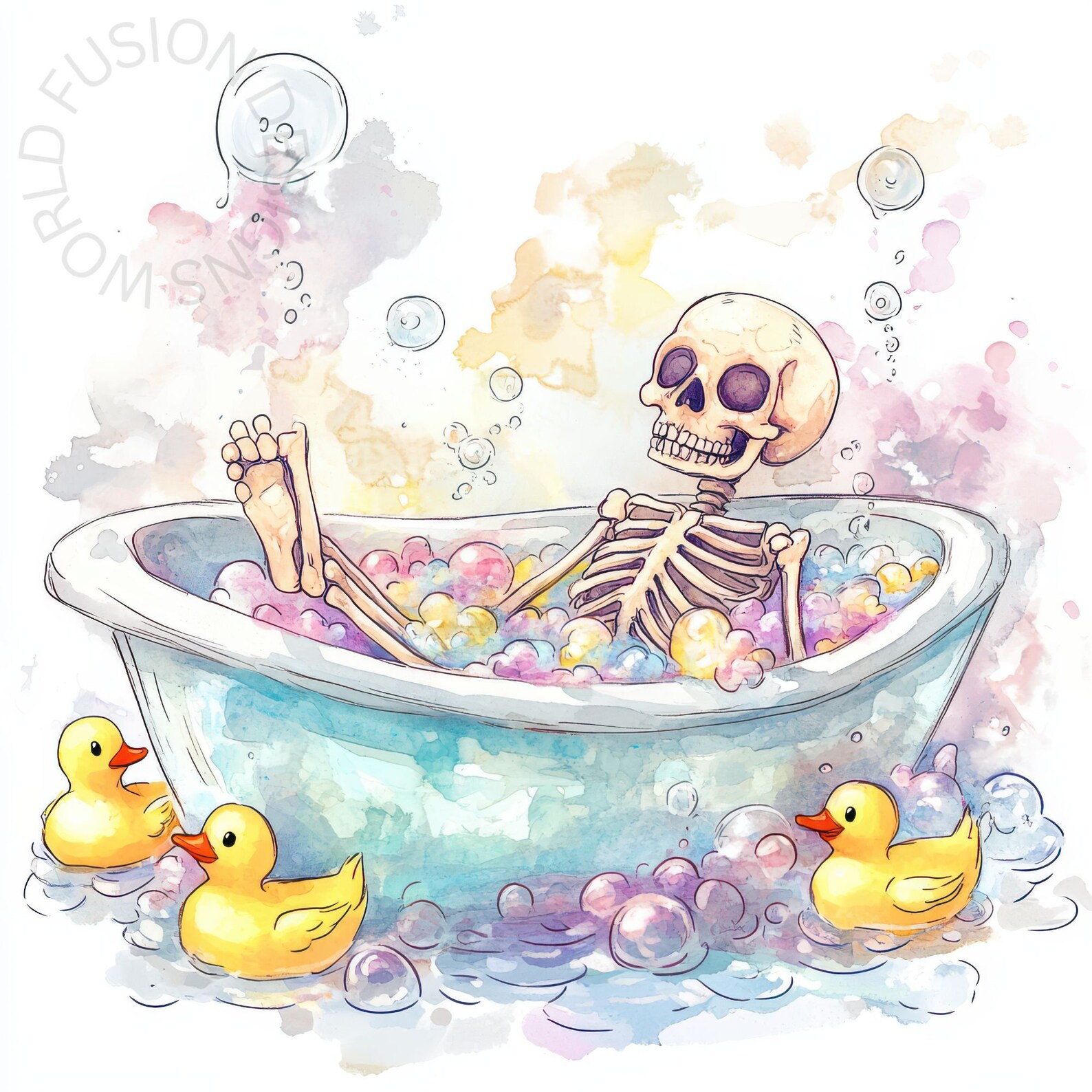 Whimsical Skeleton Bathtub Clip Art, Set of 5 Illustrations, Halloween ...