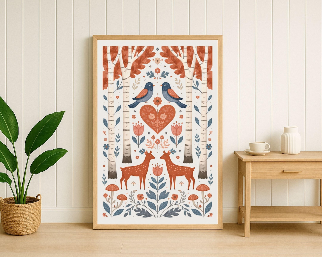 Woodland Wall Art Nordic Folk Pattern Illustration Scandinavian ...