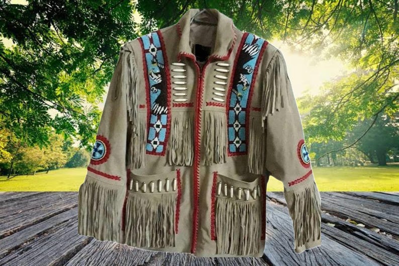 Mens Leather Jacket, Native American 1990s Cowhide Western Jacket Suede ...