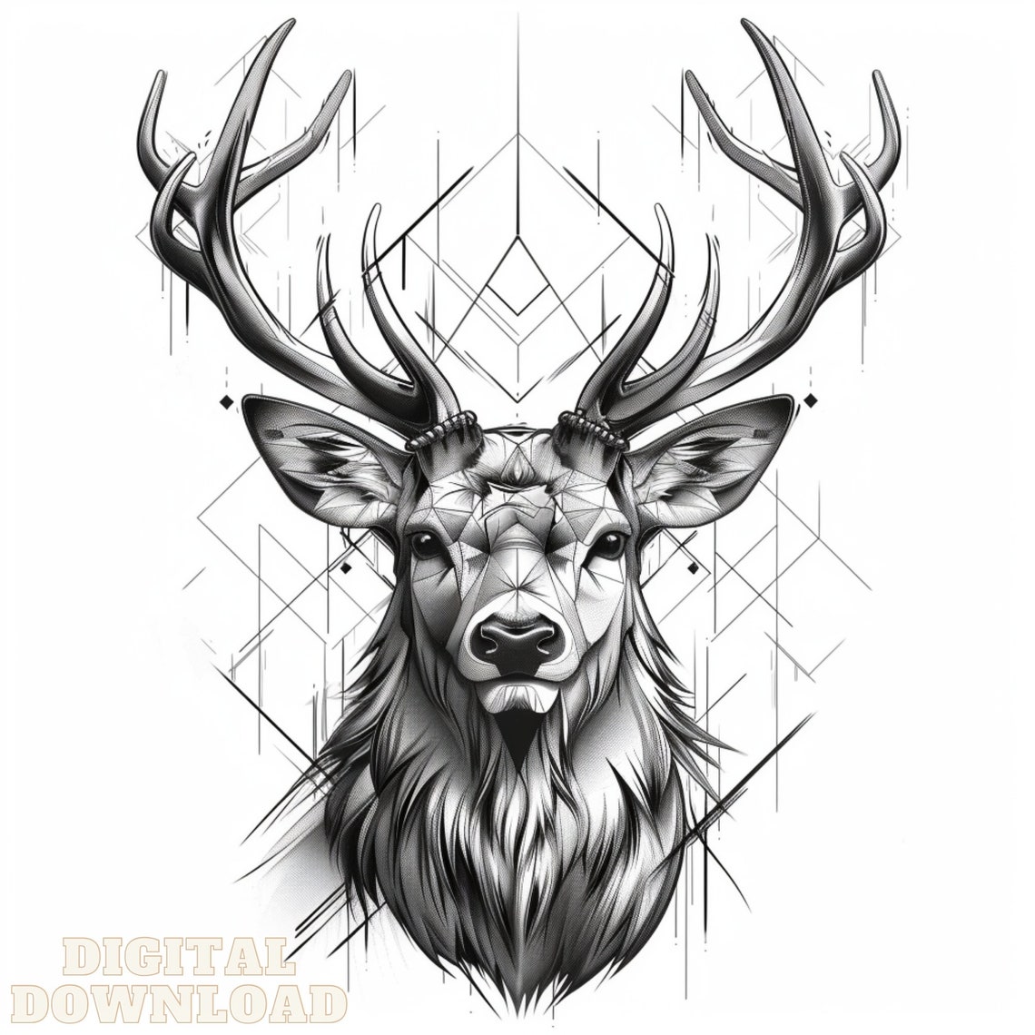 Geometric Deer Head Wall Art - Etsy