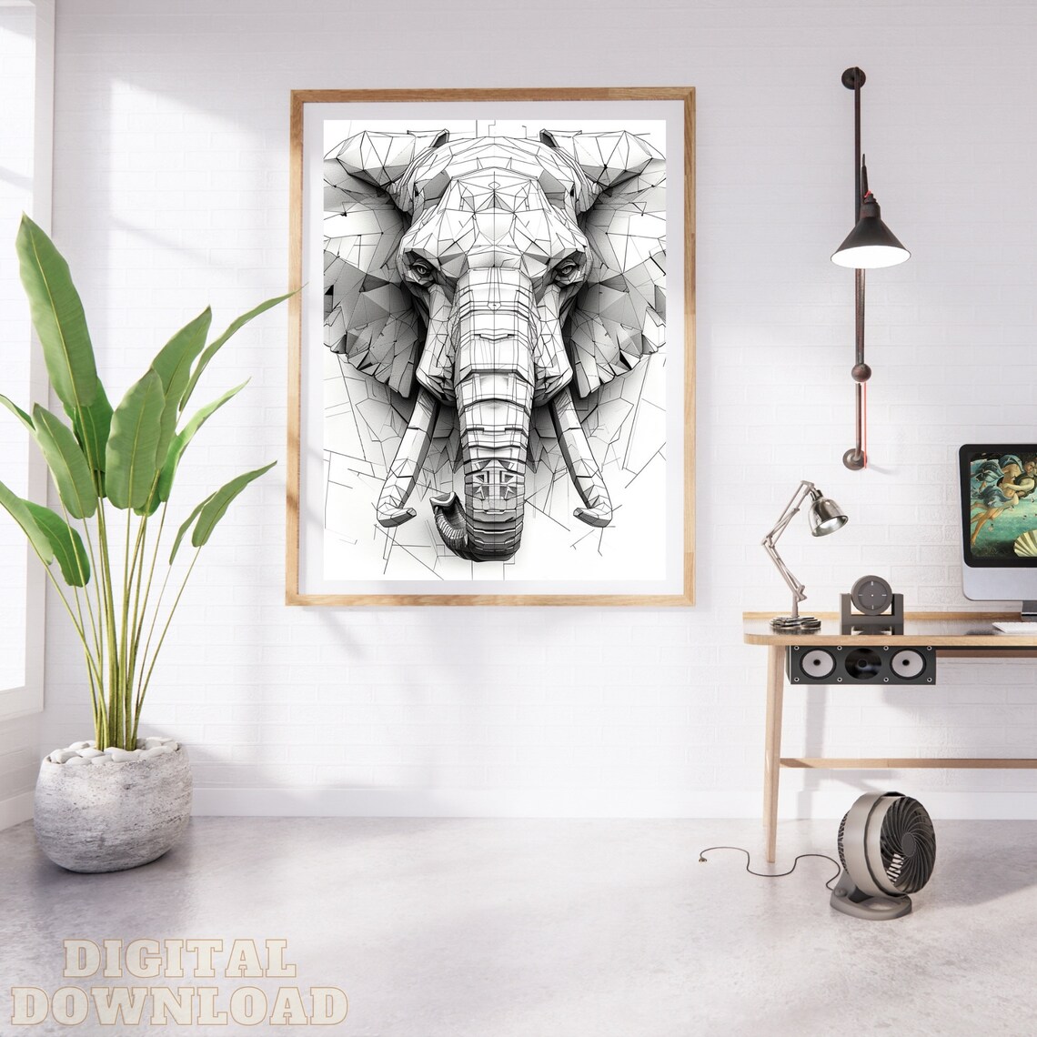Geometric Elephant Head Wall Art - Etsy