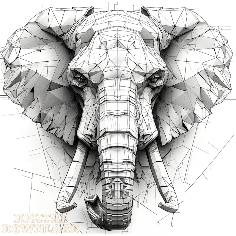 Geometric Elephant Head Wall Art - Etsy