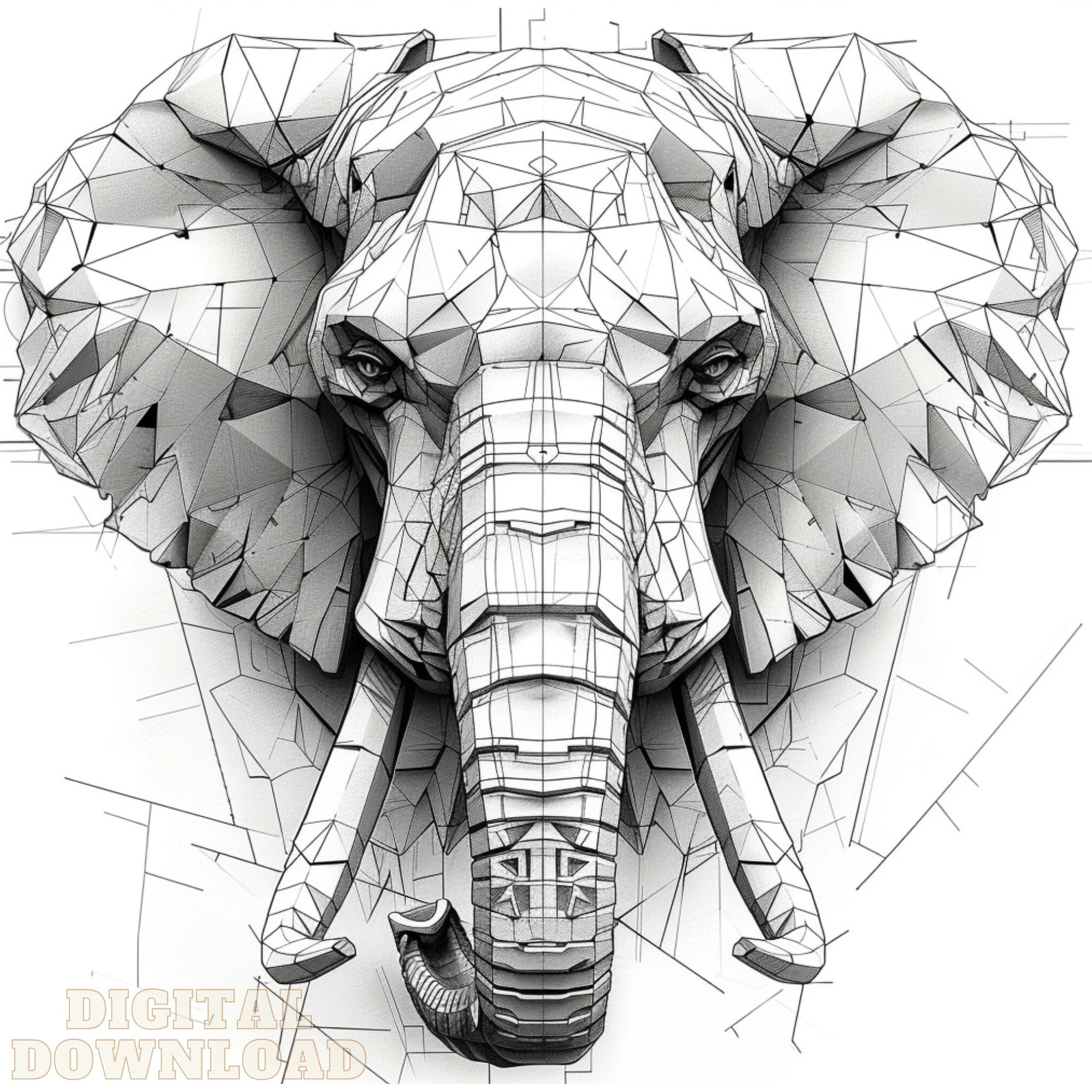 Geometric Elephant Head Wall Art - Etsy