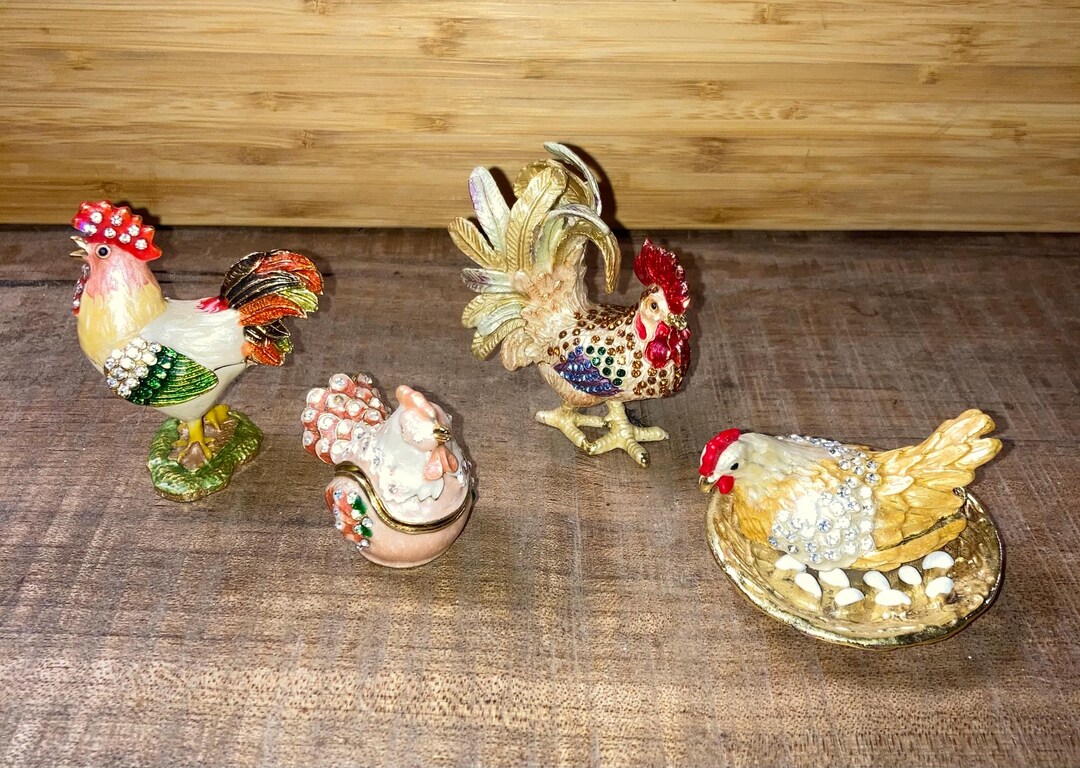 Miniature Chicken and Rooster Figurines/ Chicken Decorations/ Rooster ...