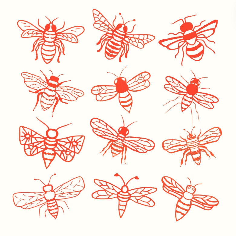 Hand Drawn Bumble Bee Clipart PNG Digital Download, Bee Graphic Design ...