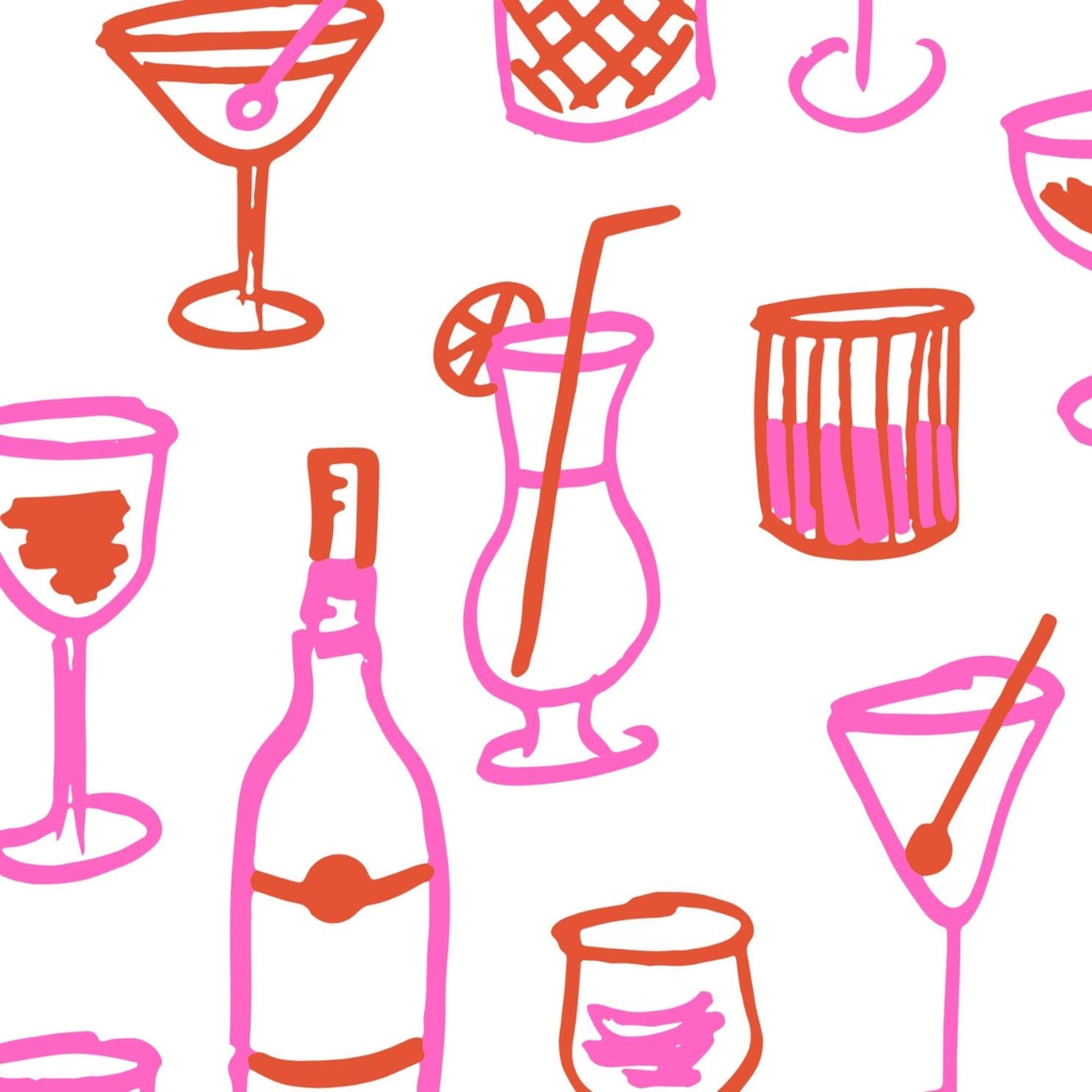 Hand-drawn Quirky Beverage Art, Martini Glass, Wine Clipart, Champagne Illustrations, SVG ...