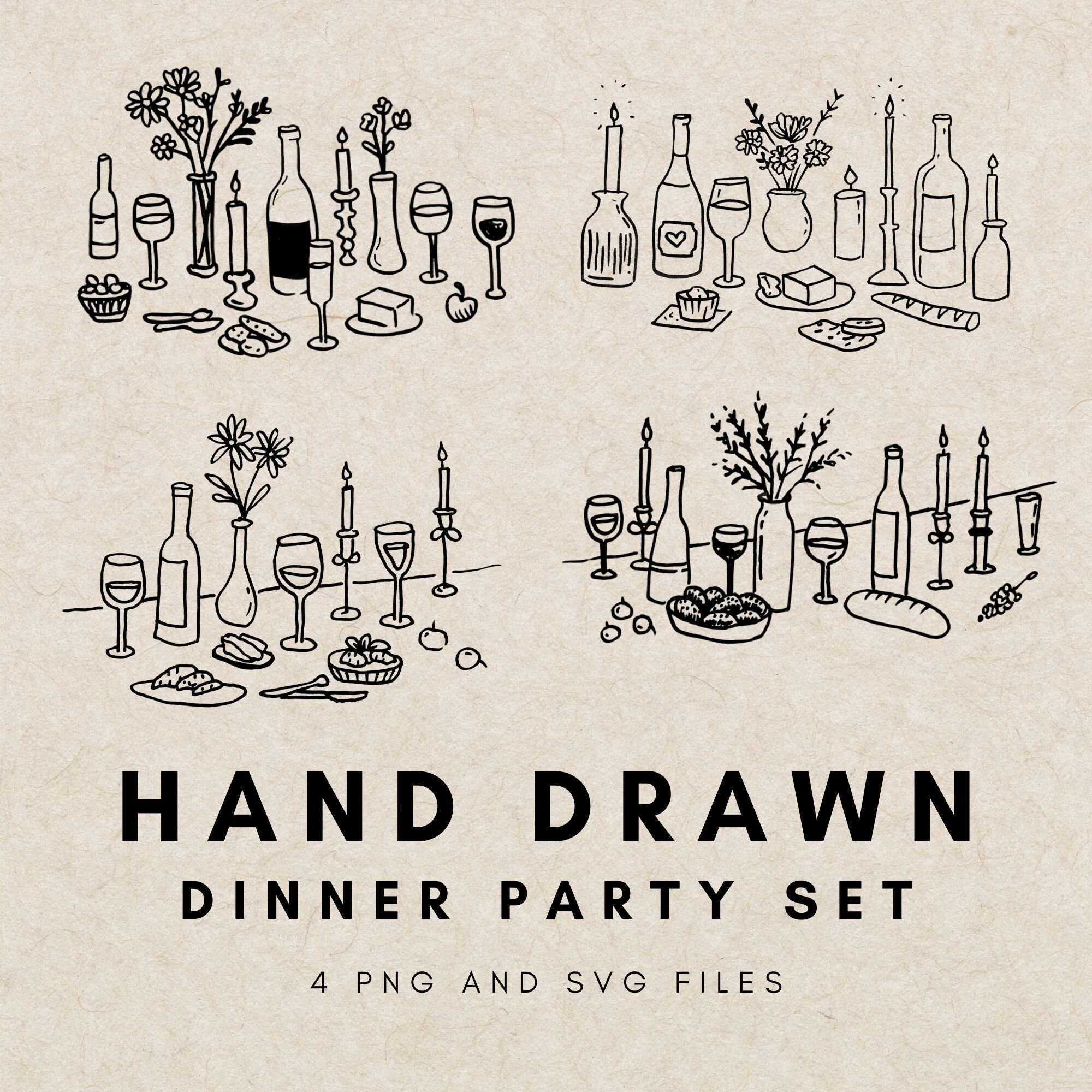 Hand Drawn Wedding Rehearsal Bridal Shower, Food Illustration, Italian ...