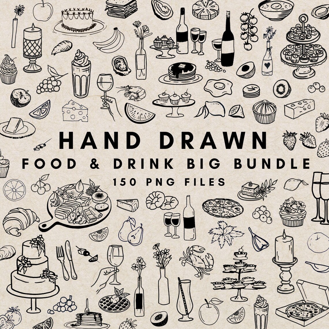 Hand Drawn Italian Food and Beverage Clipart Bundle | Wine Table ...