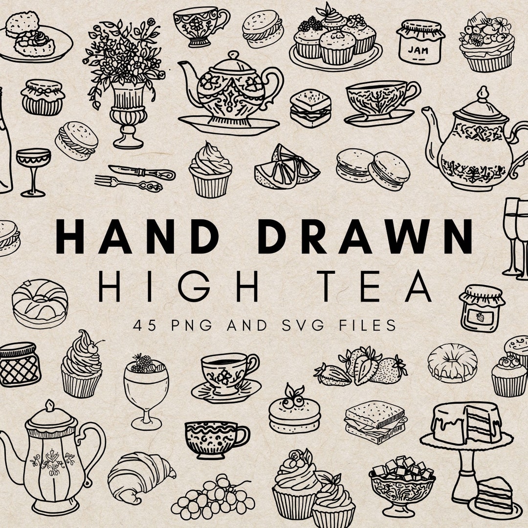 Hand Drawn High Tea Clipart, Quirky Tea Party Image, Afternoon Tea ...