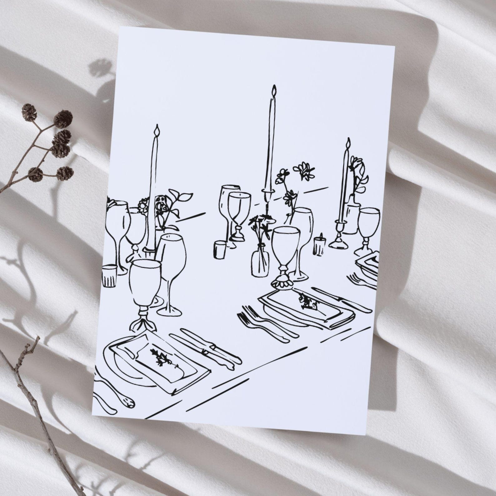 Quirky Hand Drawn Table Setting Clipart, Wedding Rehearsal Artwork ...