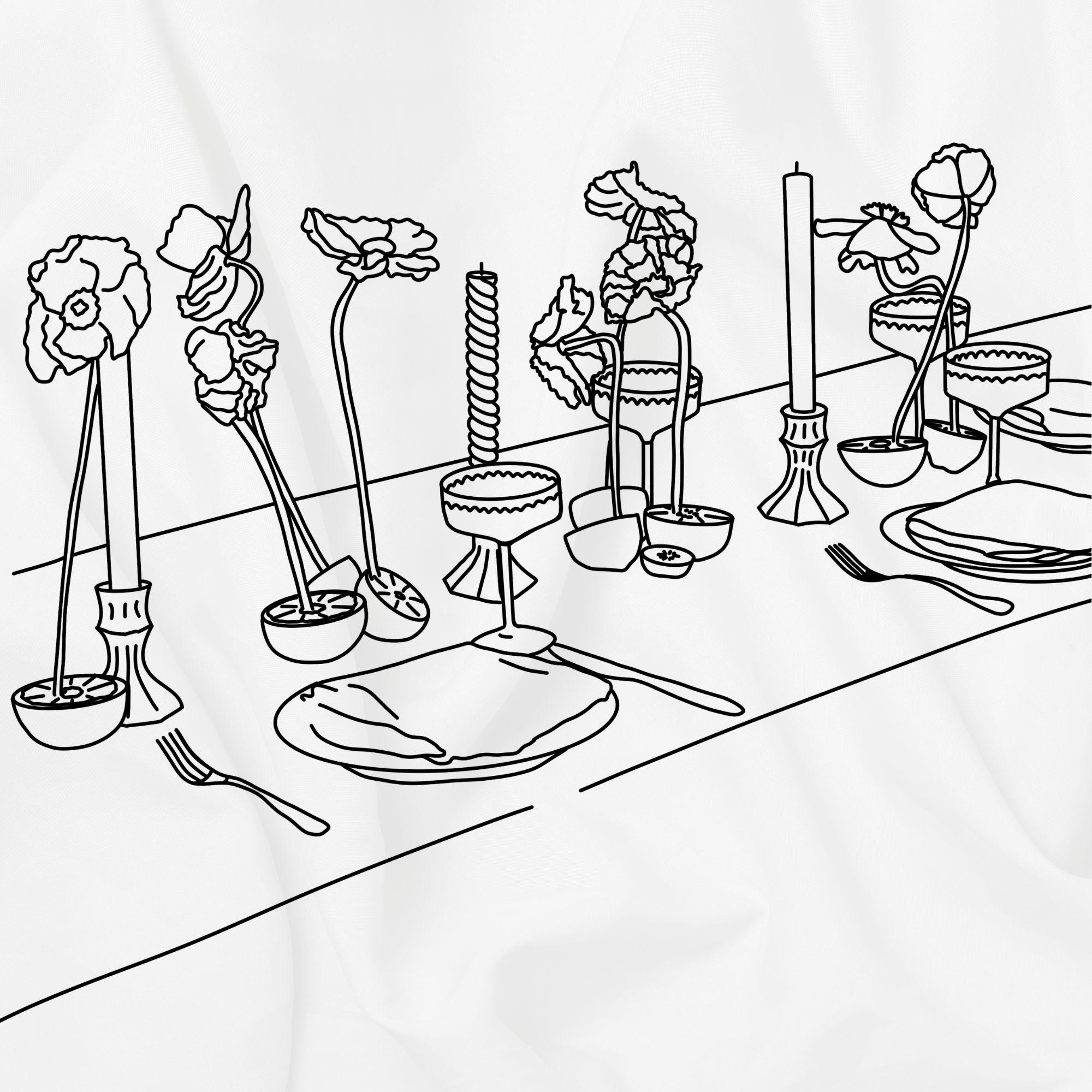 Hand Drawn Quirky Wedding Table Setting, Wedding Rehearsal Sketch ...