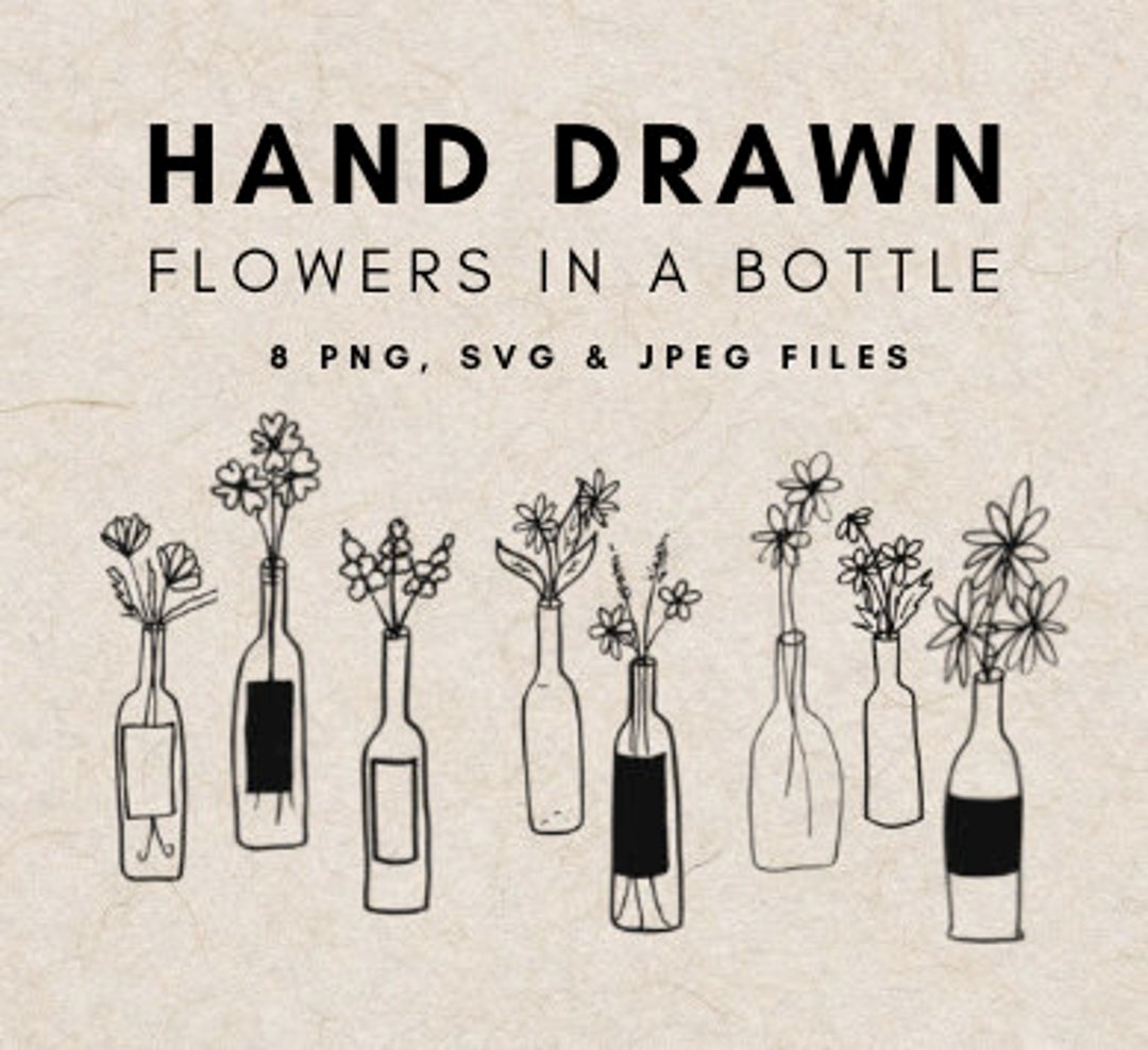 Hand Drawn Flower Bottles Clipart, Whimsical Floral Illustration, Cute ...