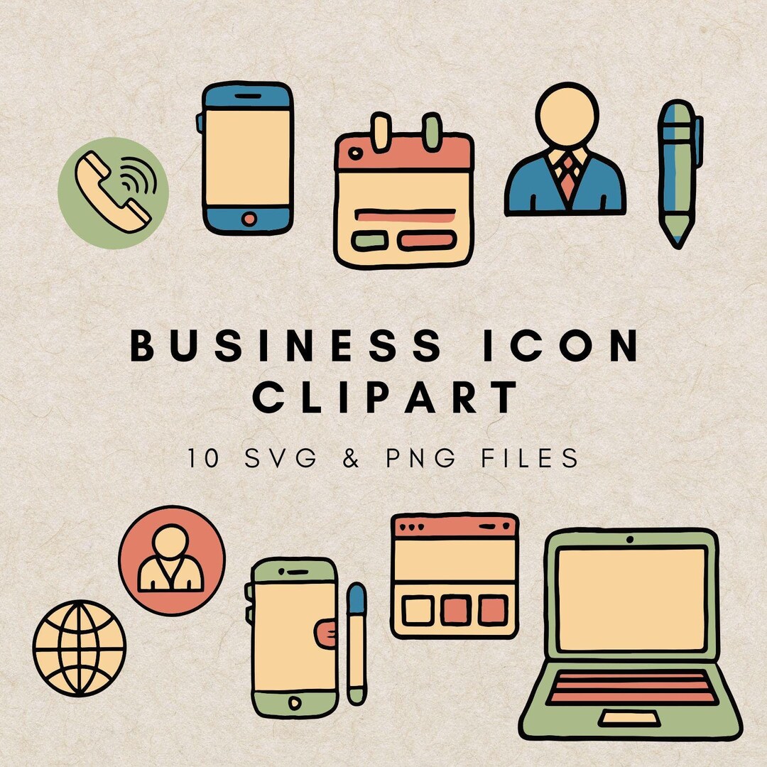 Business Icons Clipart Bundle, SVG Office Icon Pack, Hand Drawn ...