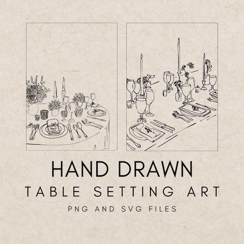 Quirky Hand Drawn Table Setting Clipart, Wedding Rehearsal Artwork ...